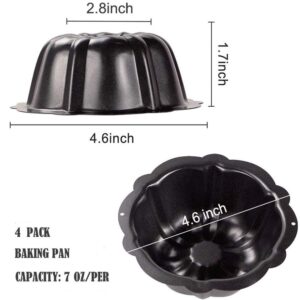 Webake Mini Cake Pan Nonstick Fluted Cake Pan 4 Inch Carbon Steel Baking Cup Mold for Buntcake, Bavarois, Brownie, Cupcake, Pudding Canele, Pack of 4