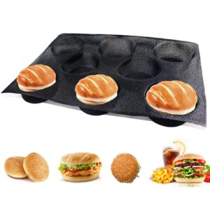 hamburger bun pan, mesh silicone hamburger bun mold, non stick baking pan for making buns, great perforated bakery molds for gluten free buns(8 loaf, 17.1x12.2x1.6 inch)