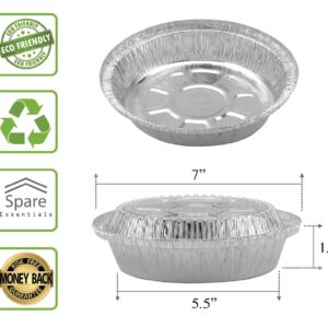 Spare Essentials (55 Pack 7 inch Aluminum Baking Pan, Round Aluminum Pans with Clear Lids, Takeout Containers Freezer & Oven Safe, Food Containers with Lids for Food Transport, Disposable Round Tins