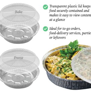 Spare Essentials (55 Pack 7 inch Aluminum Baking Pan, Round Aluminum Pans with Clear Lids, Takeout Containers Freezer & Oven Safe, Food Containers with Lids for Food Transport, Disposable Round Tins