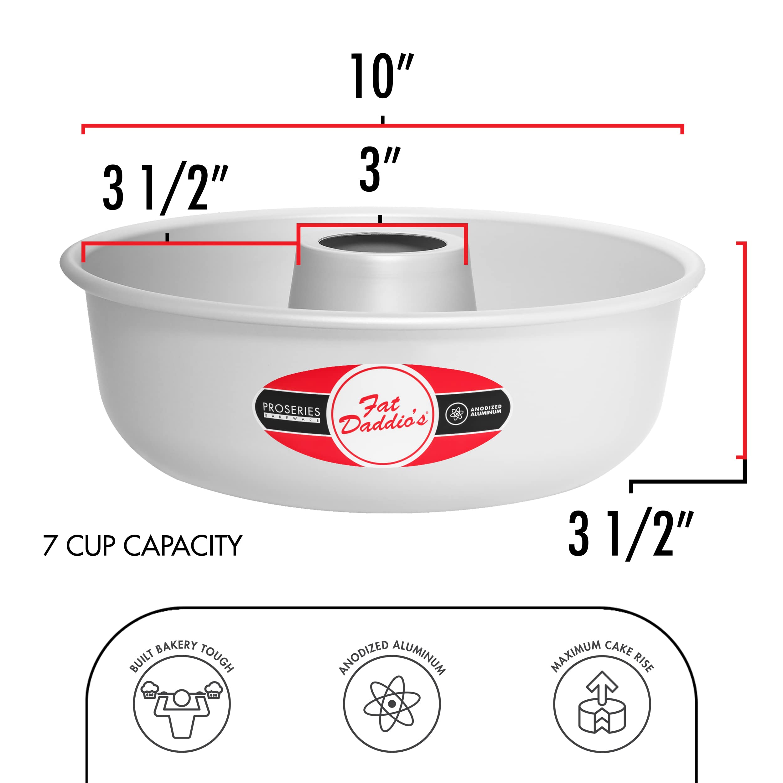 Fat Daddio's RMP-10 Anodized Aluminum Ring Mold Pan, 10 x 3.5 Inch, Silver