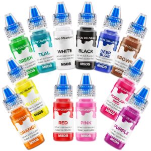 12 color food coloring set - vibrant liquid food colors frosting dye tasteless for baking, cake decorating, easter egg, royal icing, fondant, macaron - 0.25 fl. oz bottles