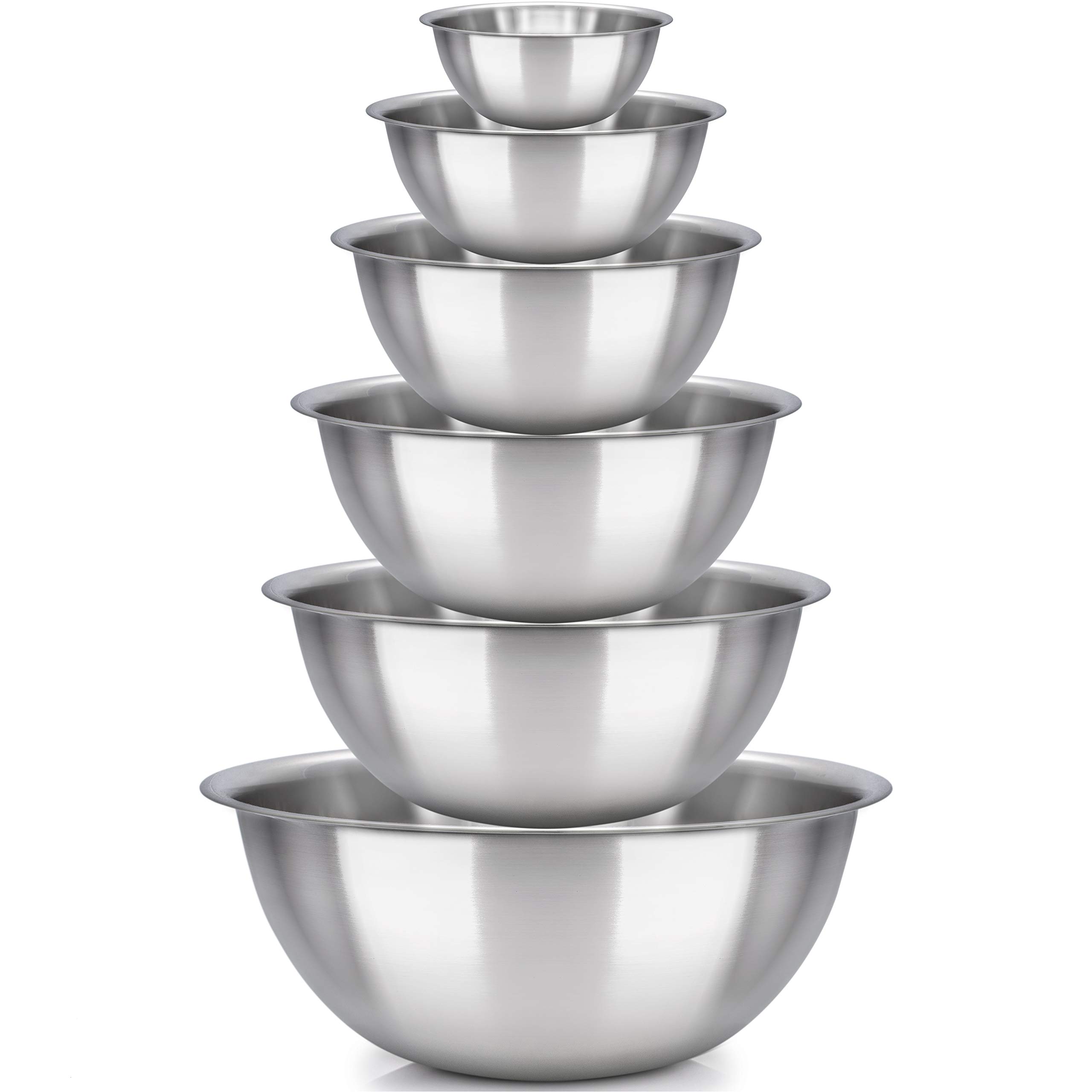 mixing bowl Set of 6 - stainless steel - Polished Mirror kitchen bowls - Set Includes ¾, 2, 3.5, 5, 6, 8 Quart - Ideal For Cooking & Serving - Easy to clean - Great gift