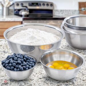 mixing bowl Set of 6 - stainless steel - Polished Mirror kitchen bowls - Set Includes ¾, 2, 3.5, 5, 6, 8 Quart - Ideal For Cooking & Serving - Easy to clean - Great gift