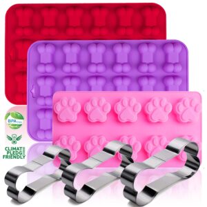 rugvomwm silicone molds puppy dog paw and bone molds for baking,chocolate molds,silicone dog treat mold - 6 pack