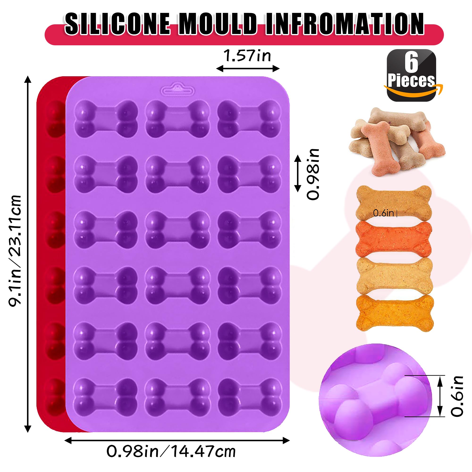 RUGVOMWM Silicone Molds Puppy Dog Paw and Bone Molds for Baking,Chocolate Molds,Silicone Dog Treat Mold - 6 Pack