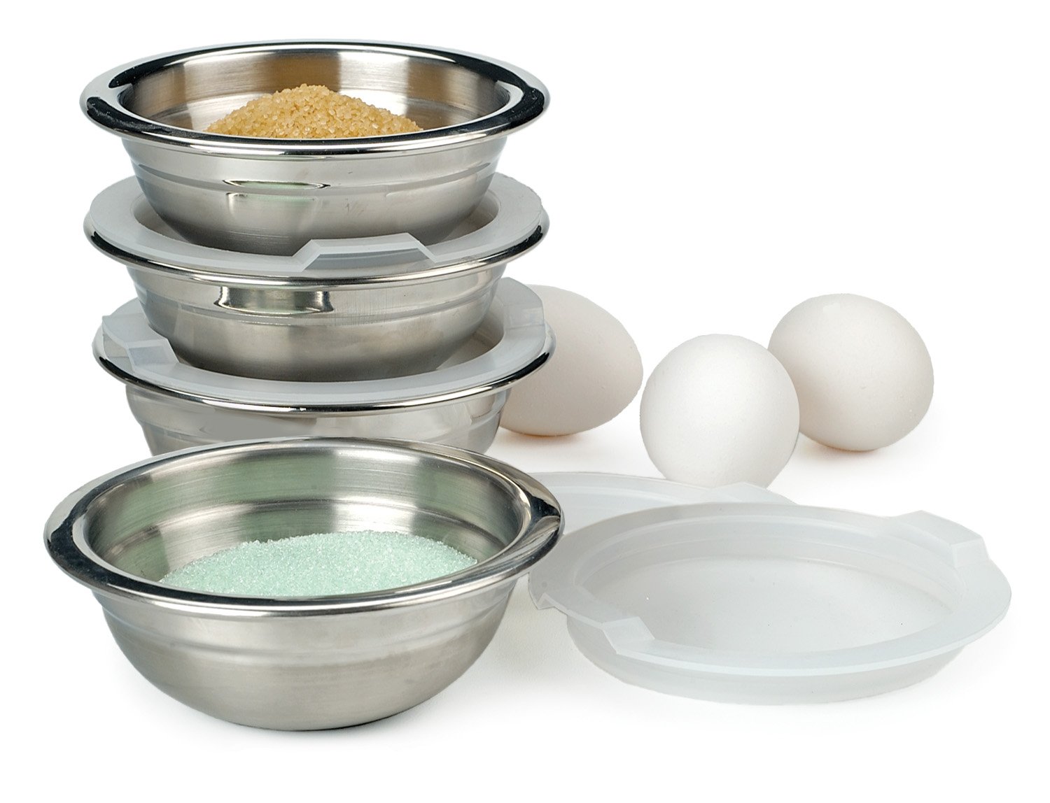 RSVP International 8 Piece Stainless Steel Prep Bowls Set with Lids, Model Number: (PREP-8)