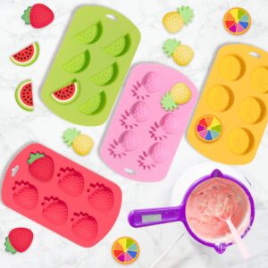 Whaline 4 Pack Fruit Shaped Silicone Mold Pineapple Orange Watermelon Strawberry Chocolate Candy Baking Mould 3D Summer Fruit Ice Mold for DIY Jelly Fondant Soap Gummy Cake Cupcake Topper Decoration