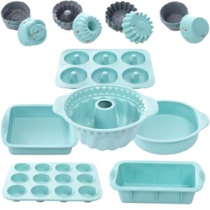 30pcs nonstick silicone bakeware set with baking pan, silicone cake molds, baking sheet, donut pan, silicone muffin pan,cake pan, and 24 pack silicone cupcake mold baking cups