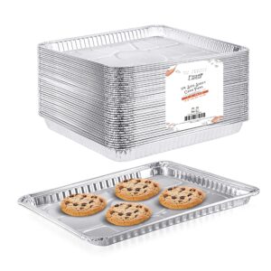 (25 pack) 1/4 size cookie sheet baking cake pans l 12.8” x 8.9” disposable aluminum foil trays l premium heavy duty nonstick baking sheets reusable