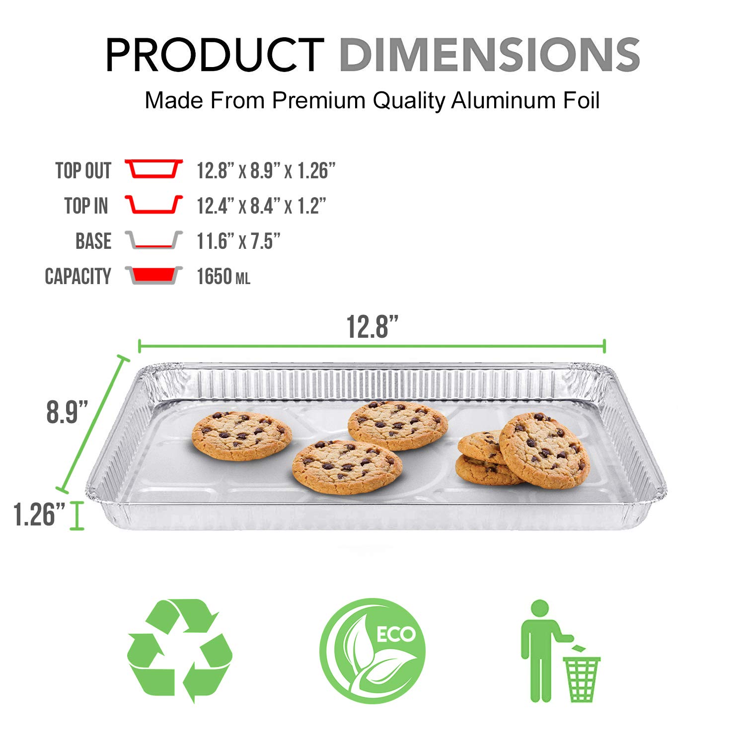 (25 Pack) 1/4 Size Cookie Sheet Baking Cake Pans l 12.8” x 8.9” Disposable Aluminum Foil Trays l Premium Heavy Duty Nonstick Baking Sheets Reusable