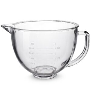 glass mixing bowl 5 qt, mixing bowl for kitchenaid 4.5 and 5 quart tilt-head stand mixers, stand mixer 5 quart fits artisan ksm150, rrk150, ksm100, k45ss, ksm90, ksm95, k45, ksm110, 5ksm125 and more