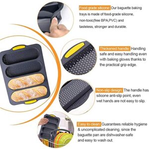 MUJUZE Silicone Loaf Pan Baking Pan for Baking French Baguettes/Hot Dog Buns, bread mold for baking with 6 Muffin Cups,Nonstick &Easy Clean&Heat Resistant Silicone Loaf Pan with Four-hole Baguette