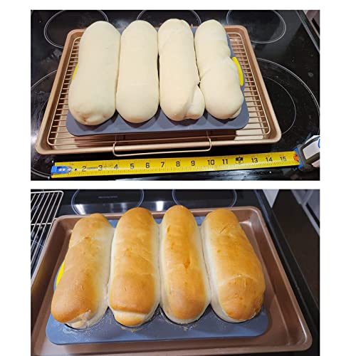 MUJUZE Silicone Loaf Pan Baking Pan for Baking French Baguettes/Hot Dog Buns, bread mold for baking with 6 Muffin Cups,Nonstick &Easy Clean&Heat Resistant Silicone Loaf Pan with Four-hole Baguette