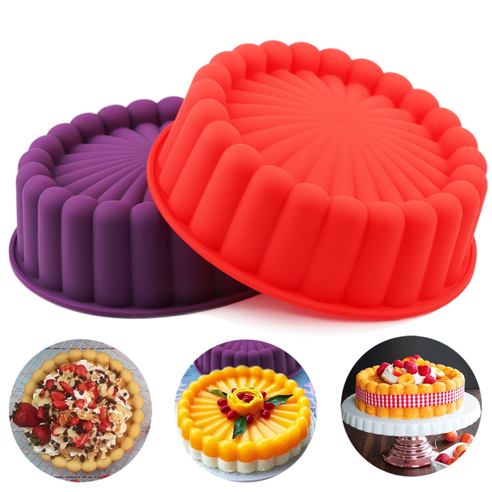 AILEHOPY 8 Inch Silicone Charlotte Cake Pan -Set of 2- Round Baking Molds for Cheese Cake,Chocolate Cake, Rainbow Cakes, Strawberry Shortcake, Brownie Tart Pie