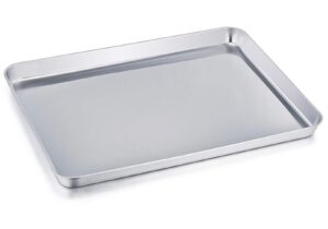 teamfar baking sheet, stainless steel baking pan cookie sheet, healthy & non toxic, rust free & less stick, easy clean & dishwasher safe