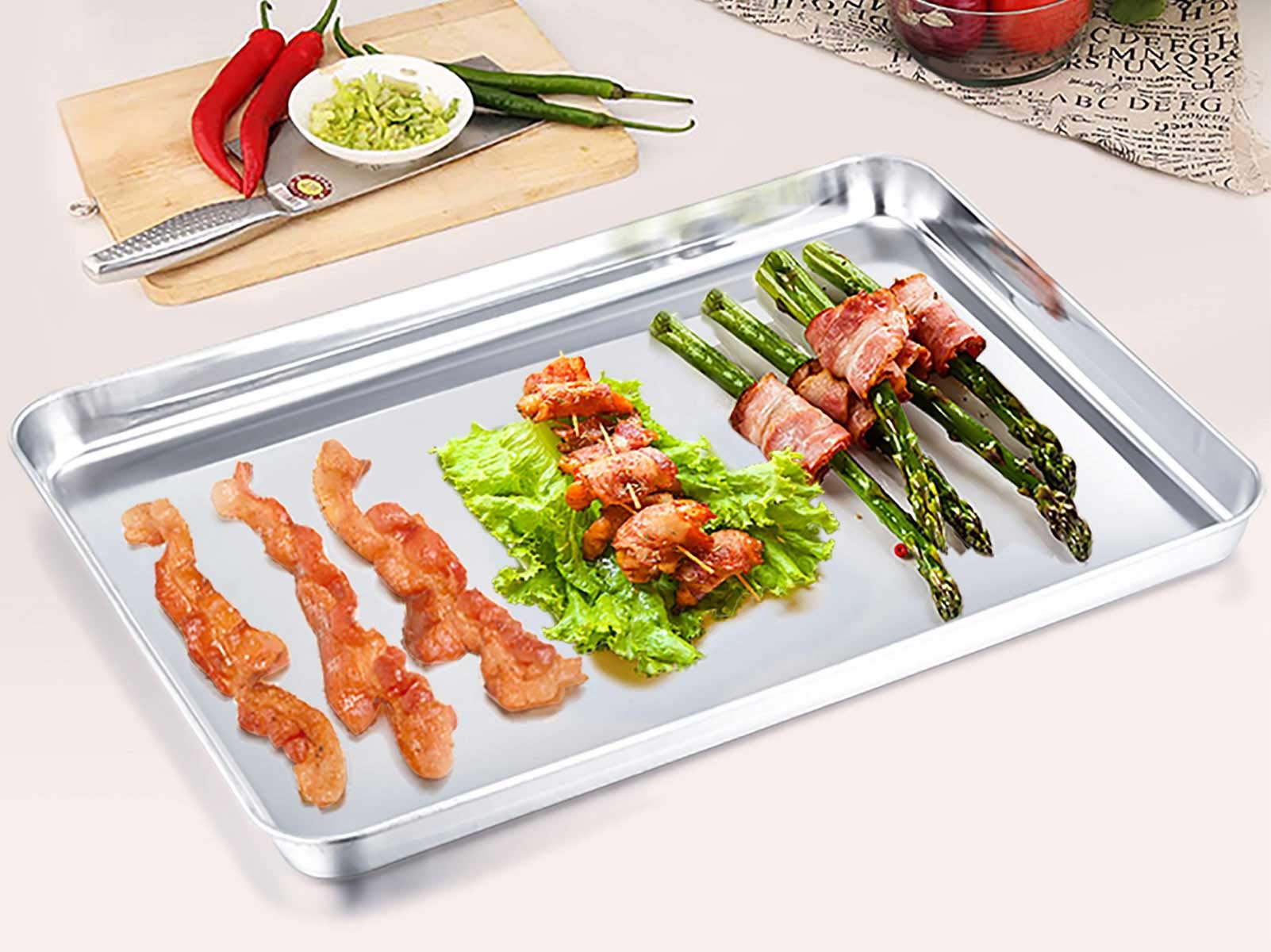 TeamFar Baking Sheet, Stainless Steel Baking Pan Cookie Sheet, Healthy & Non Toxic, Rust Free & Less Stick, Easy Clean & Dishwasher Safe