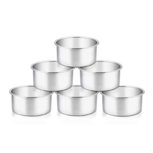 teamfar 4 inch cake pan, 6 pcs layer baking round cake pans set stainless steel, for baking steaming serving, healthy & sturdy, mirror finish & dishwasher safe