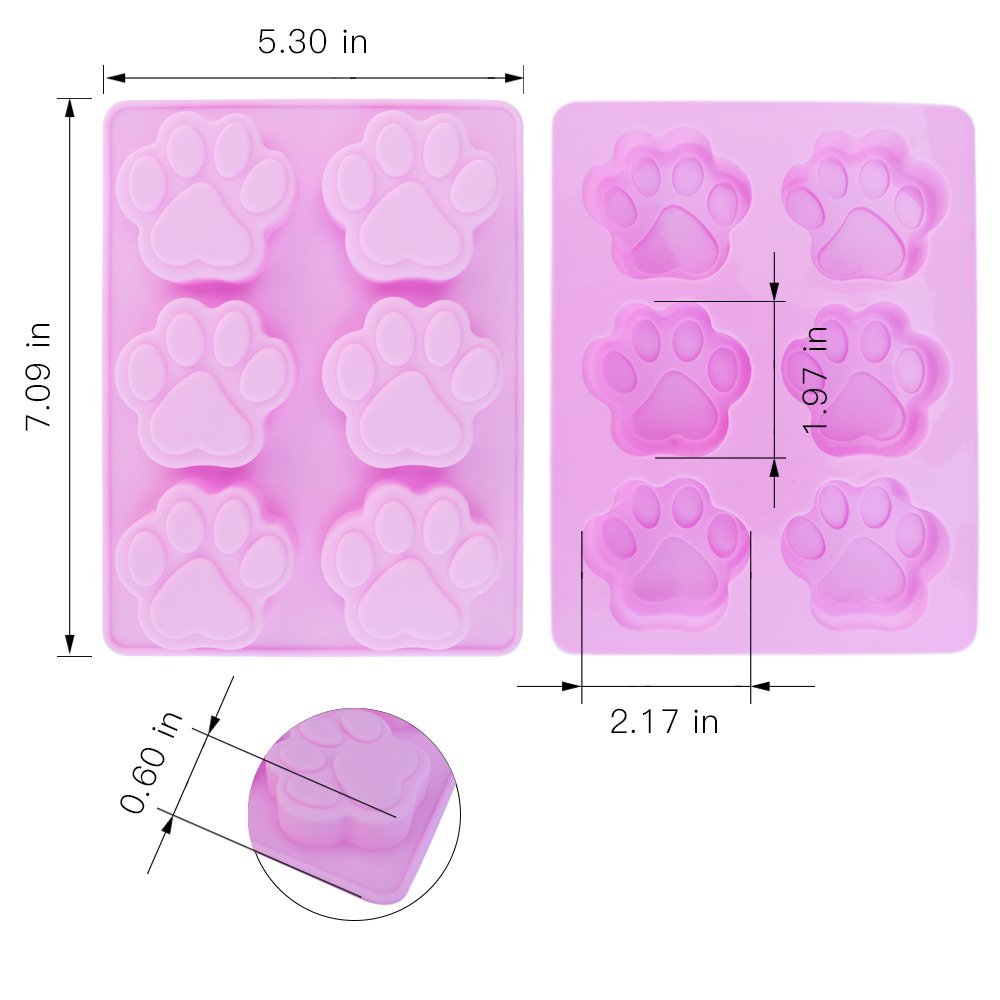 homEdge Jumbo Puppy Dog Paw (6 Cavity) and Bone Molds, Non-Stick Food Grade Silicone Dog Treats Molds, Silicone Mold for Chocolate, Candy, Jelly, Ice Cube, Dog Treats (Set of 4PCS)