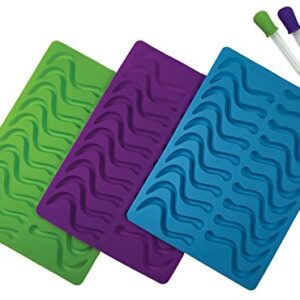 Better Kitchen Products, 3 Piece, 20 Cavity Silicone Gummy Worm Molds with 3 Matching Droppers, Purple, Aqua and Lime