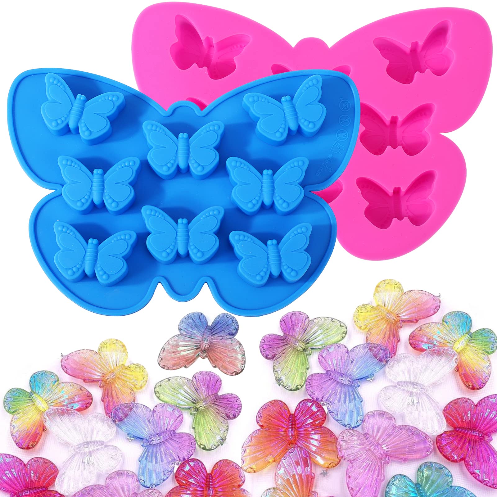 Vodolo 2 Pcs Butterfly Ice Cube Tray,Butterfly Mold Silicone for Chocolate Candy Gummy Baking,Jelly, Pudding,Soap, Cake Mold