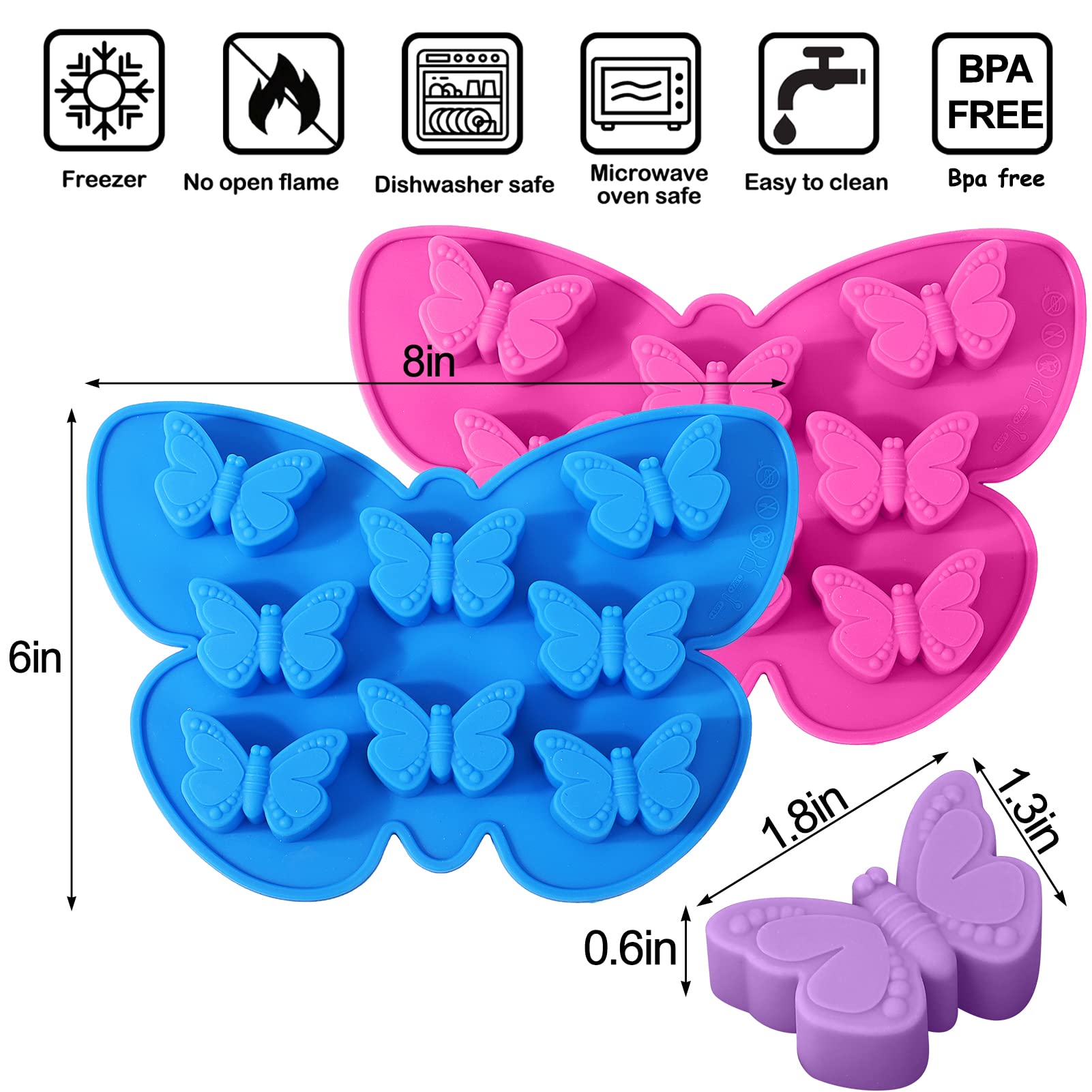 Vodolo 2 Pcs Butterfly Ice Cube Tray,Butterfly Mold Silicone for Chocolate Candy Gummy Baking,Jelly, Pudding,Soap, Cake Mold