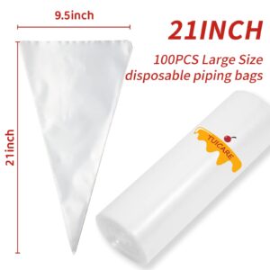 Piping Bags 21 inch Large Pastry Bags Decorating Tools 100 PCS Piping Bags for Cream Icing Frosting Cookie Cake Decorating (21 inch)