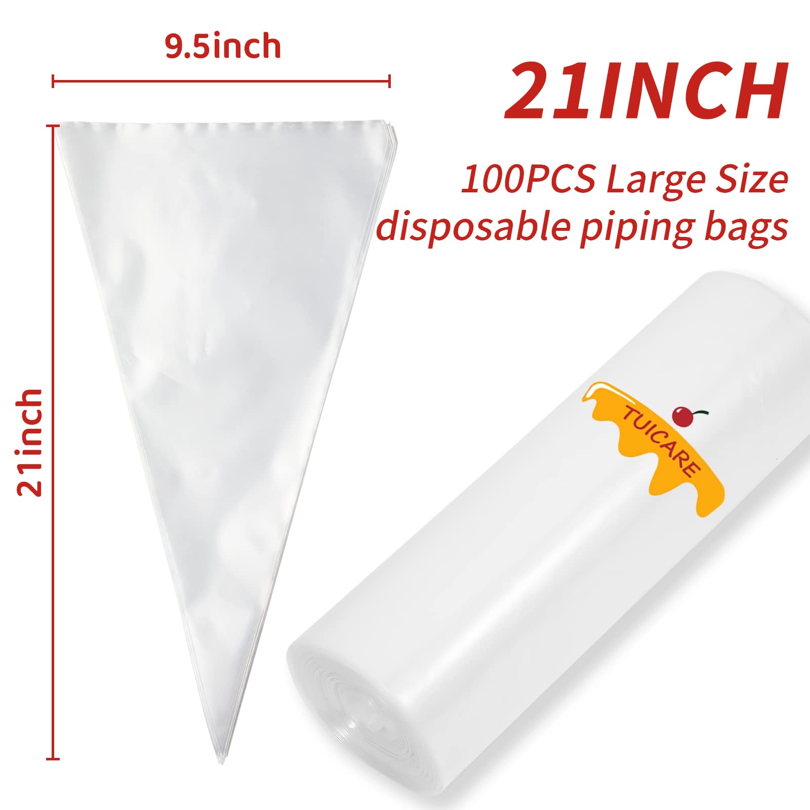 Piping Bags 21 inch Large Pastry Bags Decorating Tools 100 PCS Piping Bags for Cream Icing Frosting Cookie Cake Decorating (21 inch)