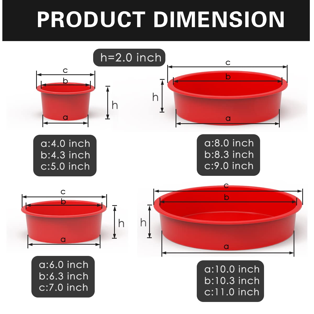 SILIVO 4-Piece Silicone Cake Pans Sets for Baking - Nonstick Silicone Round Cake Molds for Layer Cakes, Cheese Cakes and Chocolate Cakes - 3+5+7+9 inch