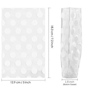 JOERSH 8.1" x 5" Bottom Gusset Clear Plastic Cookie Bags with Ties 200 Pack, White Polka Dots Pattern Small Candy Bags Treat Bags for Muffin Bakery Packaging