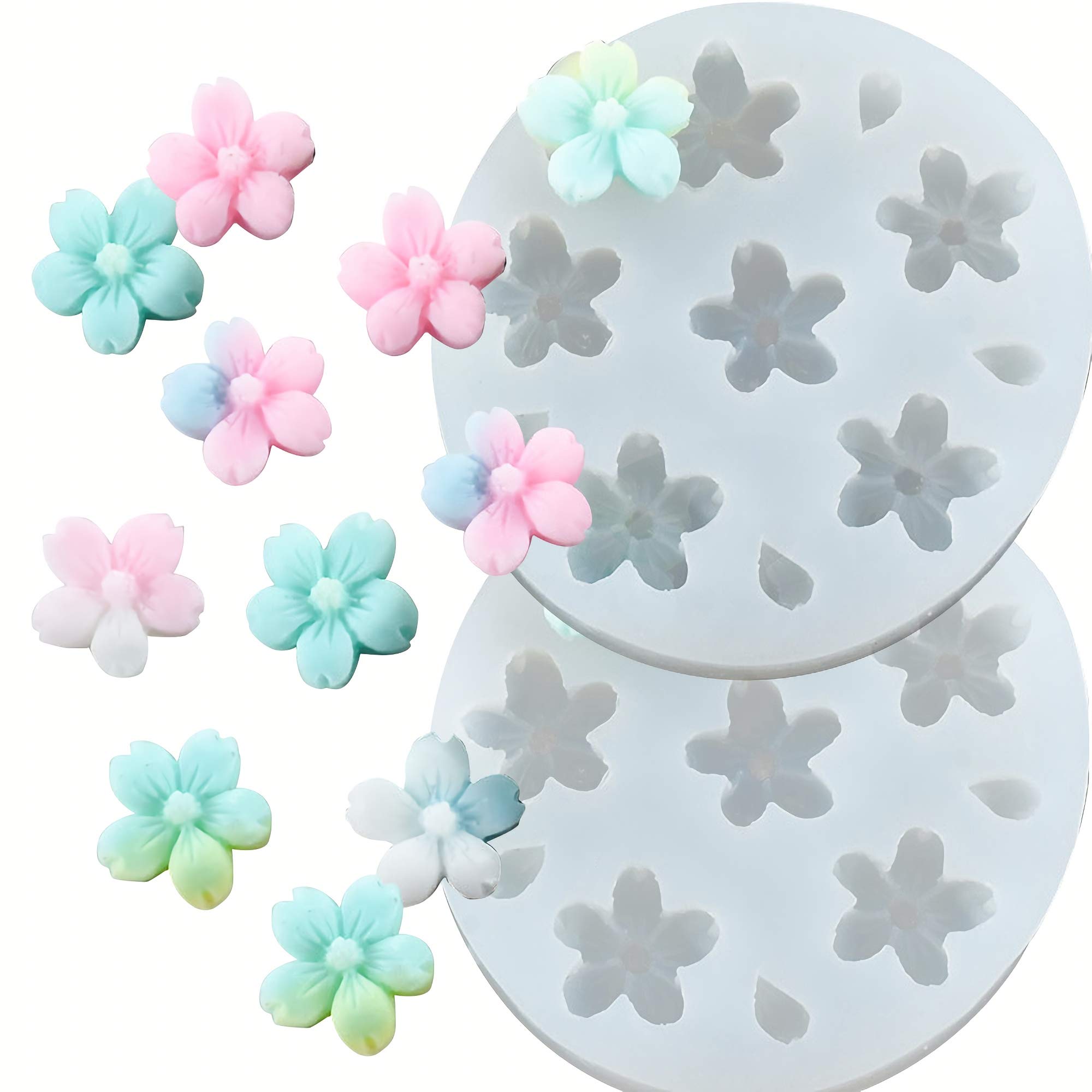 HengKe 2 Pcs Chrysanthemum Flower and Small Flower Shapes Silicone Mold for Sugarcraft Cake Decoration, Cupcake Topper,Candies,Cookies,Ice Cube,Polymer Clay,Chocolate,Soap Wax Making Crafting Projects