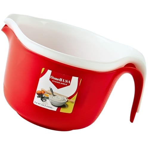 Large Mixing Bowls with Handles, 2 Pcs Microwave Safe 3.6 qt - Plastic Nesting Bowls for Kitchen, Batter Bowls, Easy to Clean, White & Red