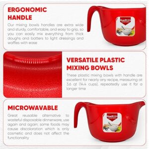 Large Mixing Bowls with Handles, 2 Pcs Microwave Safe 3.6 qt - Plastic Nesting Bowls for Kitchen, Batter Bowls, Easy to Clean, White & Red