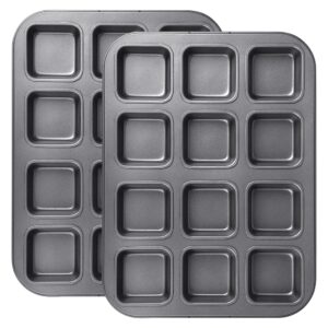 tiawudi 2 pack brownie pan, non-stick baking bread pan, heavy duty carbon steel mini muffin pan, 12-cavity loaf pan