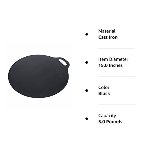 Victoria 15-Inch Cast Iron Tawa Dosa Pan, Pizza Pan with a Loop Handle, Crepe Pan Preseasoned with Flaxseed Oil, Made in Colombia