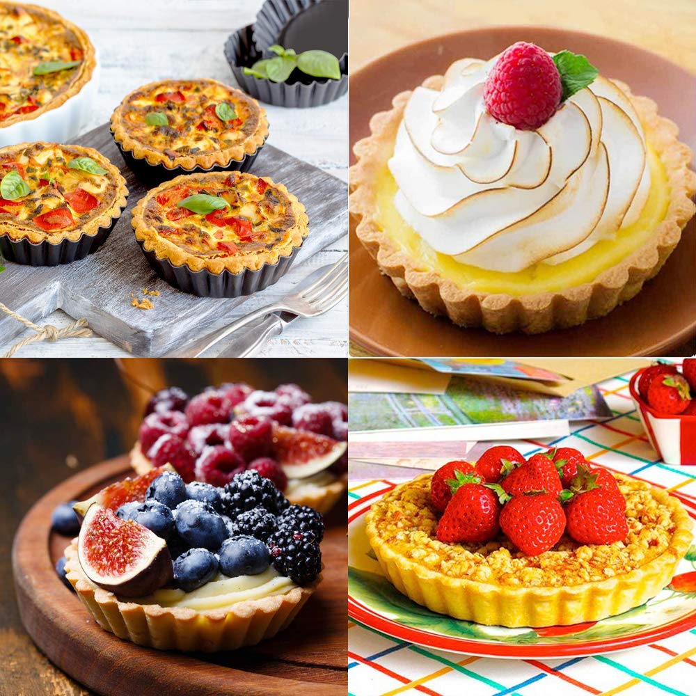 Gutsdoor Mini Tart Pan 4 Inch with Removable Bottom Quiche Pan Nonstick Round Quiche Pie Pan Set of 6