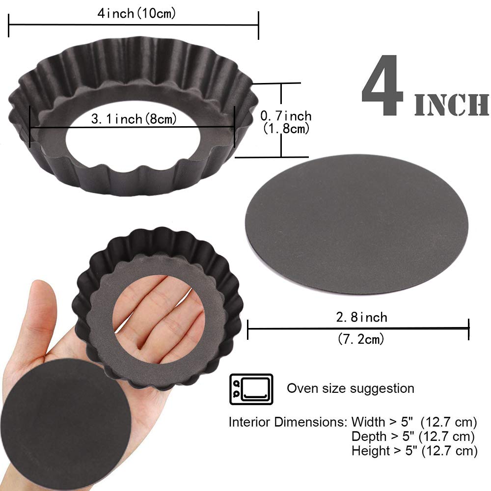 Gutsdoor Mini Tart Pan 4 Inch with Removable Bottom Quiche Pan Nonstick Round Quiche Pie Pan Set of 6