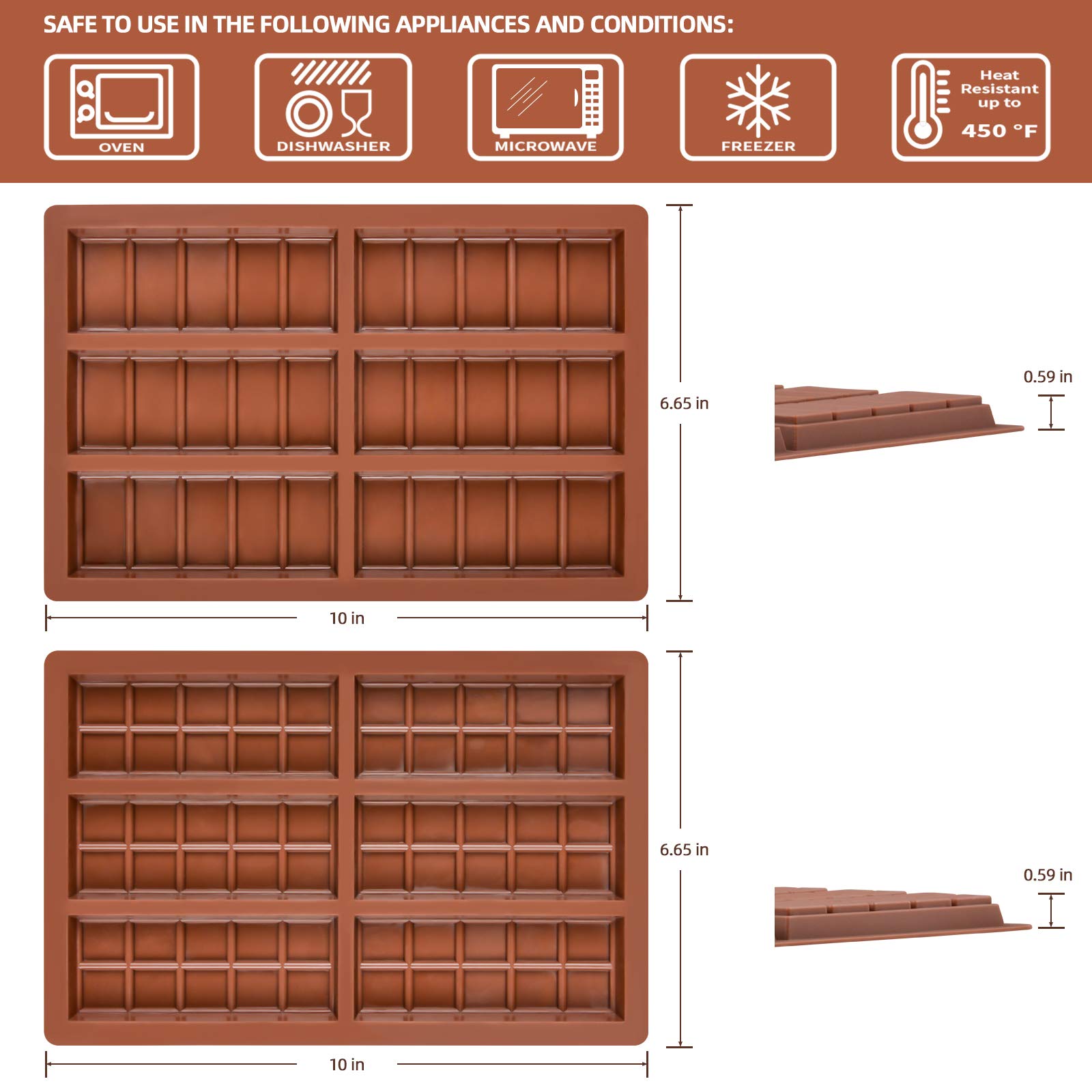 Fimary Chocolate Molds - Non-Stick Chocolate Candy Molds, Food Grade Silicone Chocolate Bar Mold for Baking, Candy, Chocolate Snacks, Create Delicious Chocolates with Ease - 2 Pack