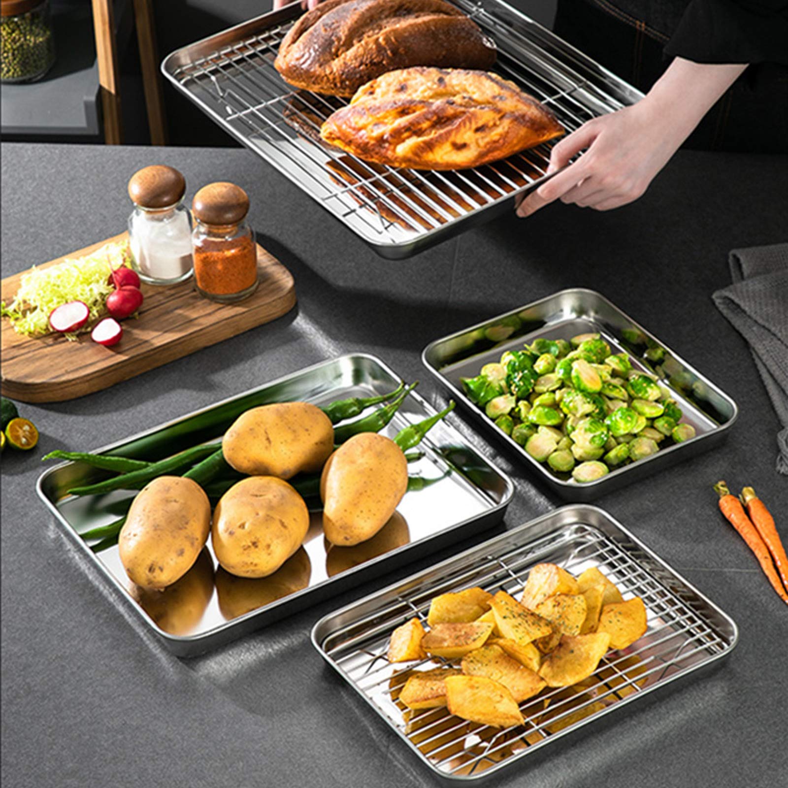 Baking Sheet Set of 2, Bastwe 18 inch Commercial Grade Stainless Steel Baking Pan, Professional Bakeware Oven Tray, Healthy & Non-toxic, Rust Free & Mirror Finish, Easy Clean & Dishwasher Safe