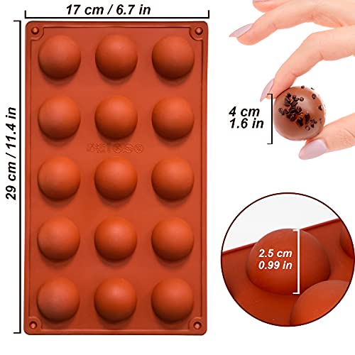 Lerykin Small 15-Cavity Semi Sphere Silicone Molds Non-Stick,2 Packs Half Sphere Silicone Baking Molds for Making Jelly, Chocolates and Cake