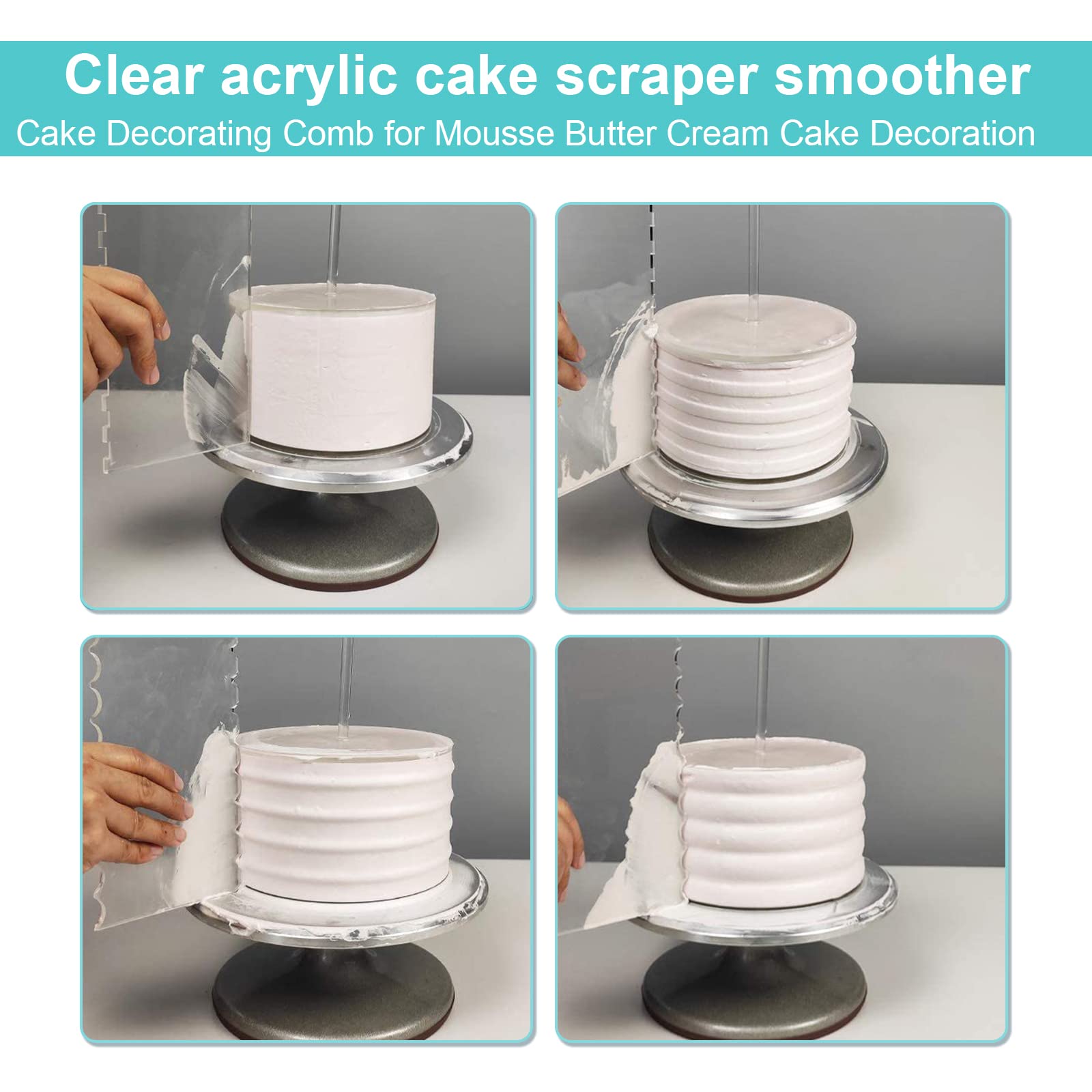 7-Piece Large Clear Acrylic Cake Scraper Set, Cake Icing Smoother Scraper Frosting Comb, Cake Edger Stripes Contour Comb Pastry Cutter for Mousse Butter Cream Cake Decoration