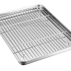 TeamFar Baking Sheet with Rack Set, Stainless Steel Baking Pan Tray Cookie Sheet with Cooling Rack, Non Toxic & Healthy, Easy Clean & Dishwasher Safe