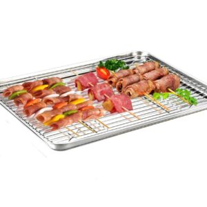 TeamFar Baking Sheet with Rack Set, Stainless Steel Baking Pan Tray Cookie Sheet with Cooling Rack, Non Toxic & Healthy, Easy Clean & Dishwasher Safe