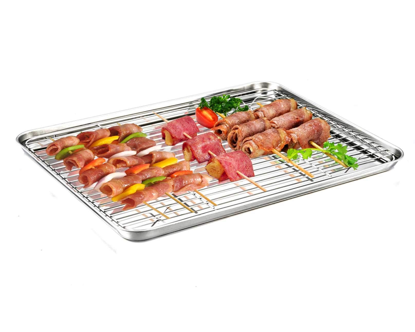 TeamFar Baking Sheet with Rack Set, Stainless Steel Baking Pan Tray Cookie Sheet with Cooling Rack, Non Toxic & Healthy, Easy Clean & Dishwasher Safe