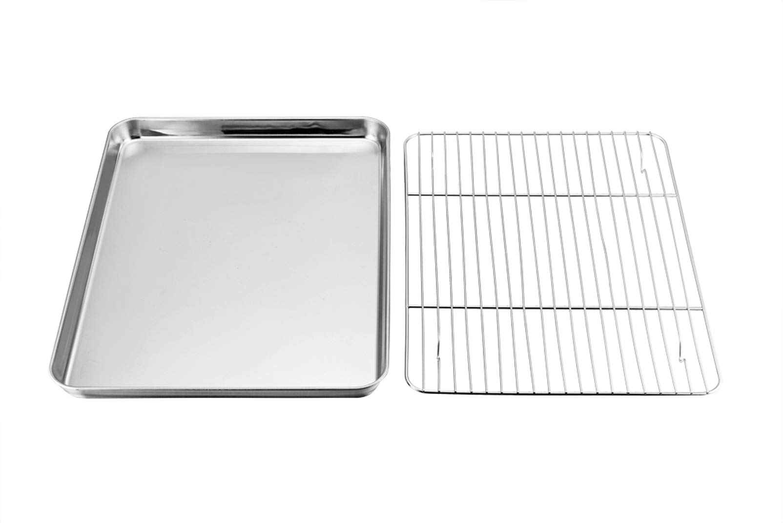 TeamFar Baking Sheet with Rack Set, Stainless Steel Baking Pan Tray Cookie Sheet with Cooling Rack, Non Toxic & Healthy, Easy Clean & Dishwasher Safe