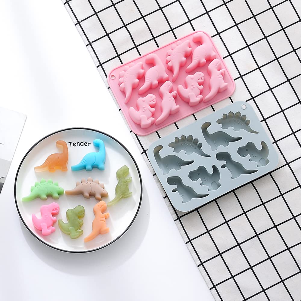 2 Pack Cute Dinosaur Silicone Molds 3D Dinosaur Themed Baking Mould Tray DIY Baking Tool for Chocolate Cake Dessert Candy Mousse Pastry Handmade Soap Cupcake Topper