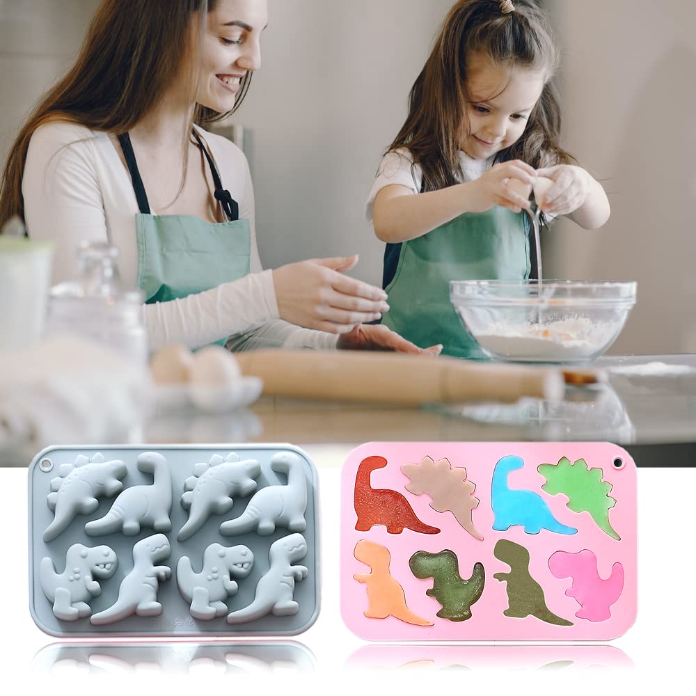 2 Pack Cute Dinosaur Silicone Molds 3D Dinosaur Themed Baking Mould Tray DIY Baking Tool for Chocolate Cake Dessert Candy Mousse Pastry Handmade Soap Cupcake Topper