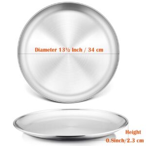 P&P CHEF 13½ Inch Pizza Pan Set of 2, Stainless Steel Pizza Tray, Round Pizza Plate For Pie Cookie Pizza Cake, Non Toxic & Heavy Duty, Brushed Finish & Easy Clean