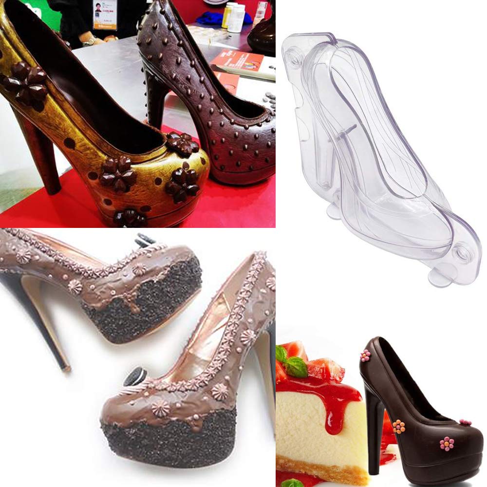 High Heel Shoe Mold, 3D Chocolate Heel Mold with 3 clips for DIY Cake Pastry Decoration Jelly Candy Fondant Molds Baking Tool