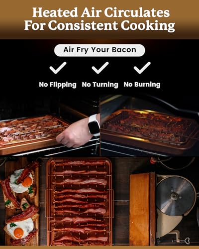 Gotham Steel Bacon Bonanza XL Baking Pan with Rack for Crispy Bacon + Crisper Tray for Bacon with Grease Catcher, Nonstick Bacon Cooker for Oven / Copper Bacon Pan, Non-Toxic Oven / Dishwasher safe